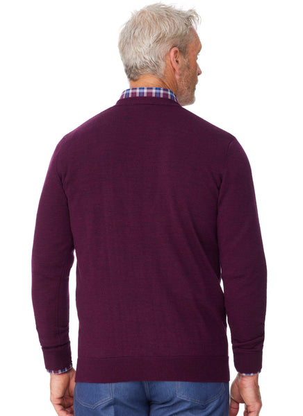 FORCETT 5 BUTTON CARDIGAN - PLUM MARLE – Fletcher Jones Australia